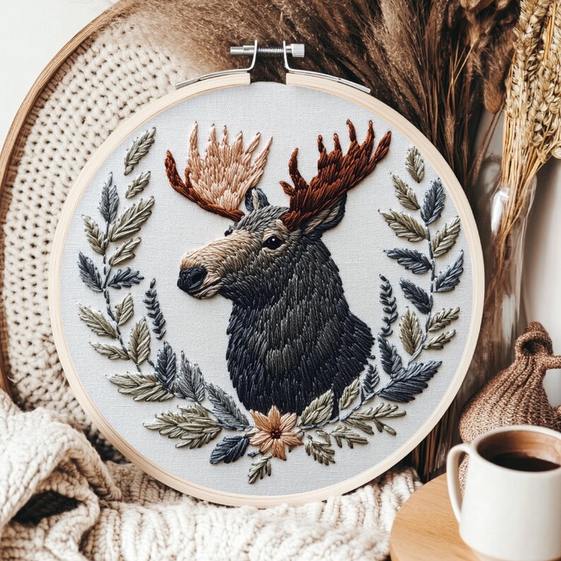 Moose Embroidery Pattern: Woodland Animal DIY Stitch (PDF Download) - Etsy