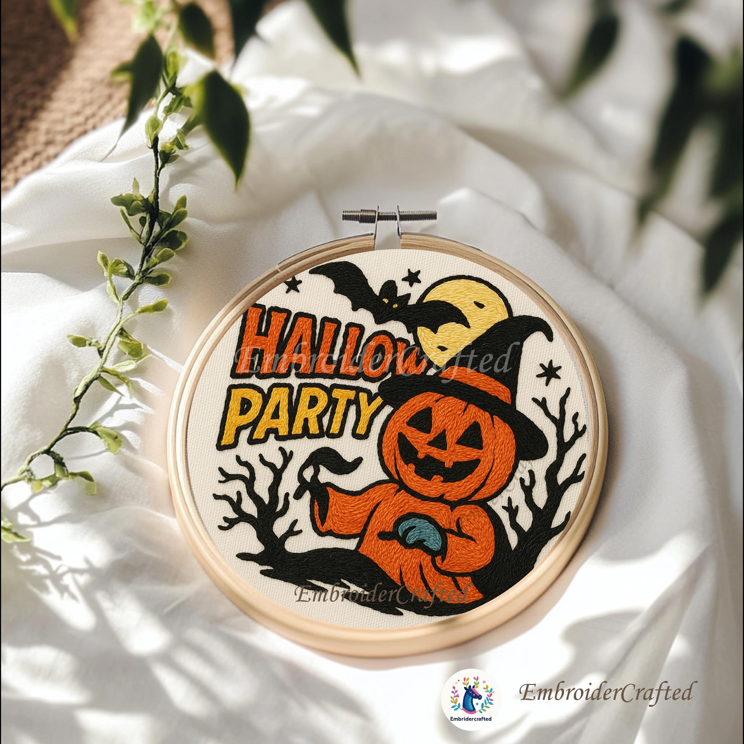 Halloween Pumpkin Embroidery Pattern: Spooky Jack-o'-lantern Hoop Art ...