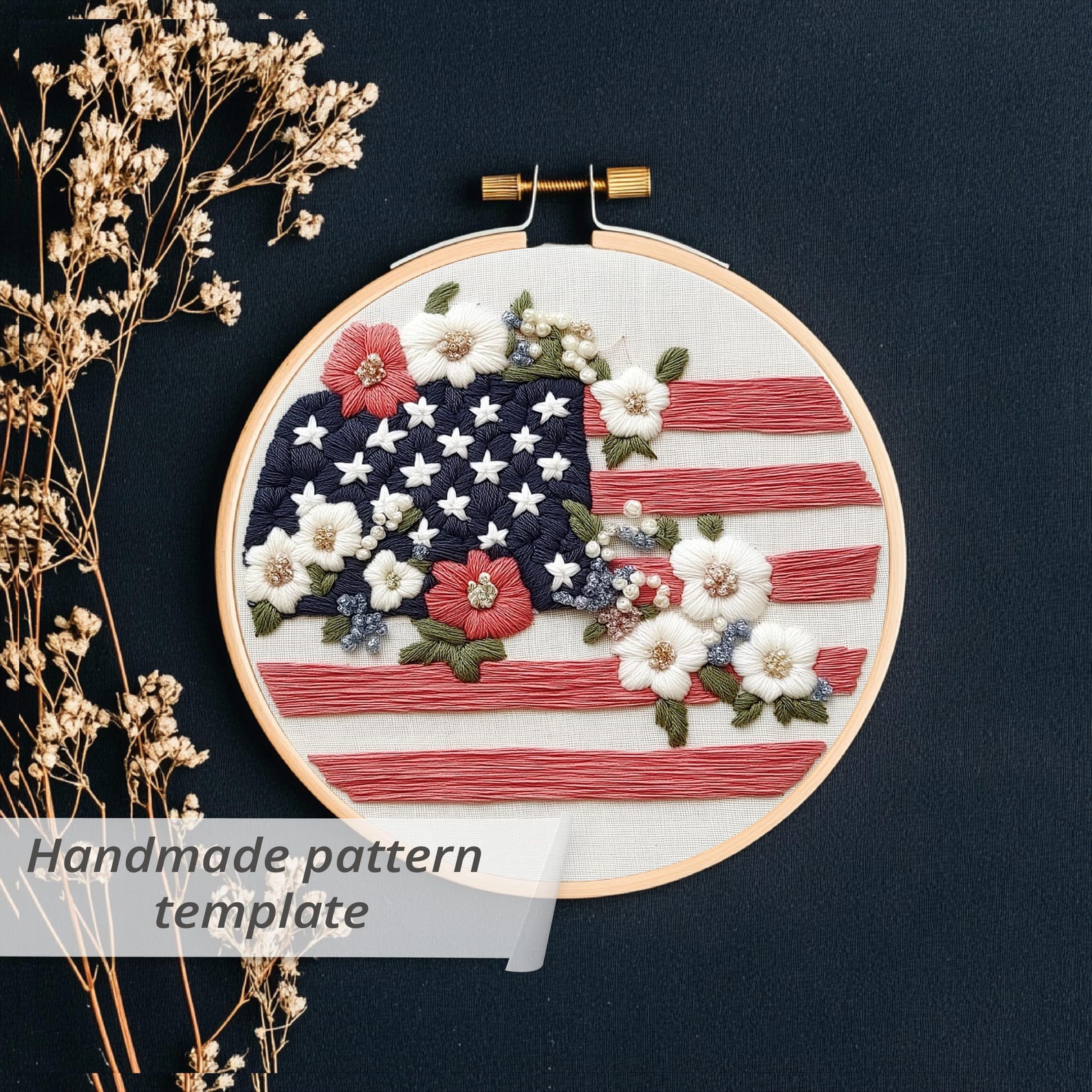 Floral American Flag Embroidery Pattern: Patriotic DIY Hoop Art (PDF ...