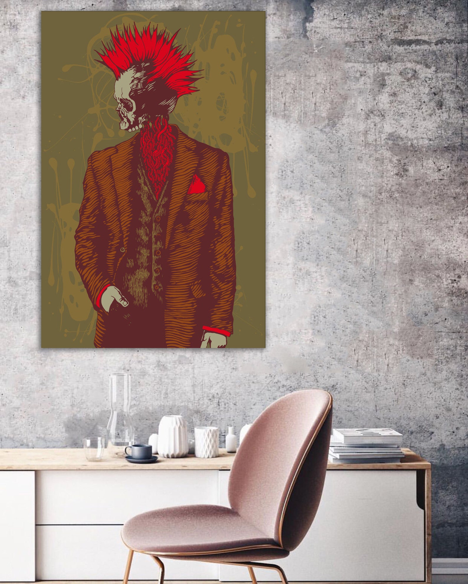 PUNK SKELETON wall art Modern Canvas Punk Skeleton Art | Etsy