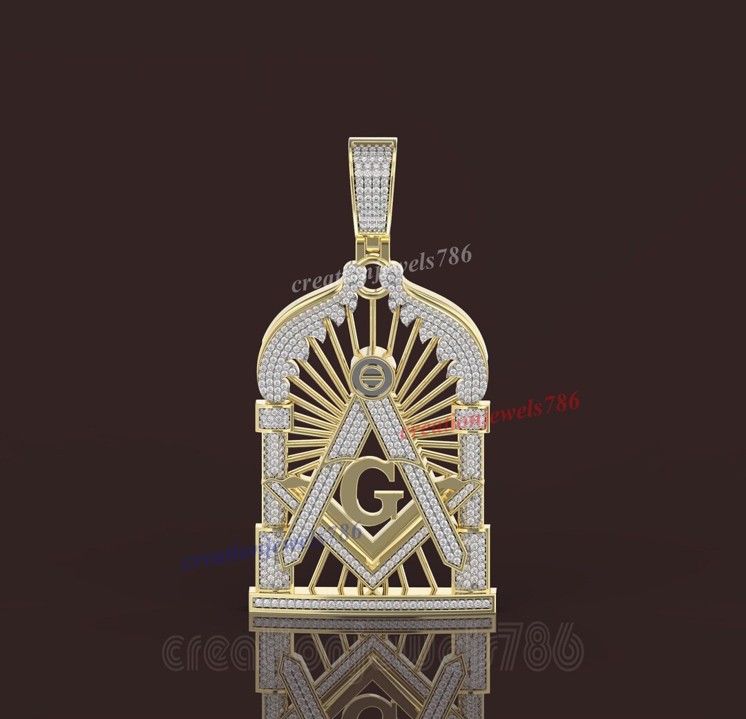 Men's Real Genuine VVSI/D Round Moissanite Masonic Freemason G Compass ...