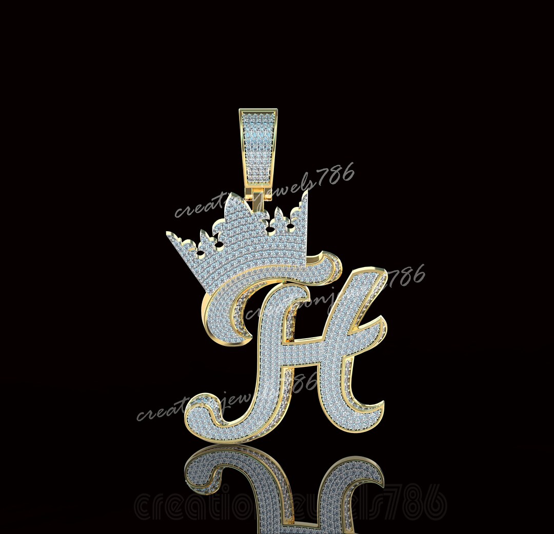 Men Women Custom Initial Letter 'H' Crown Pendant 3CT Moissanite Test ...