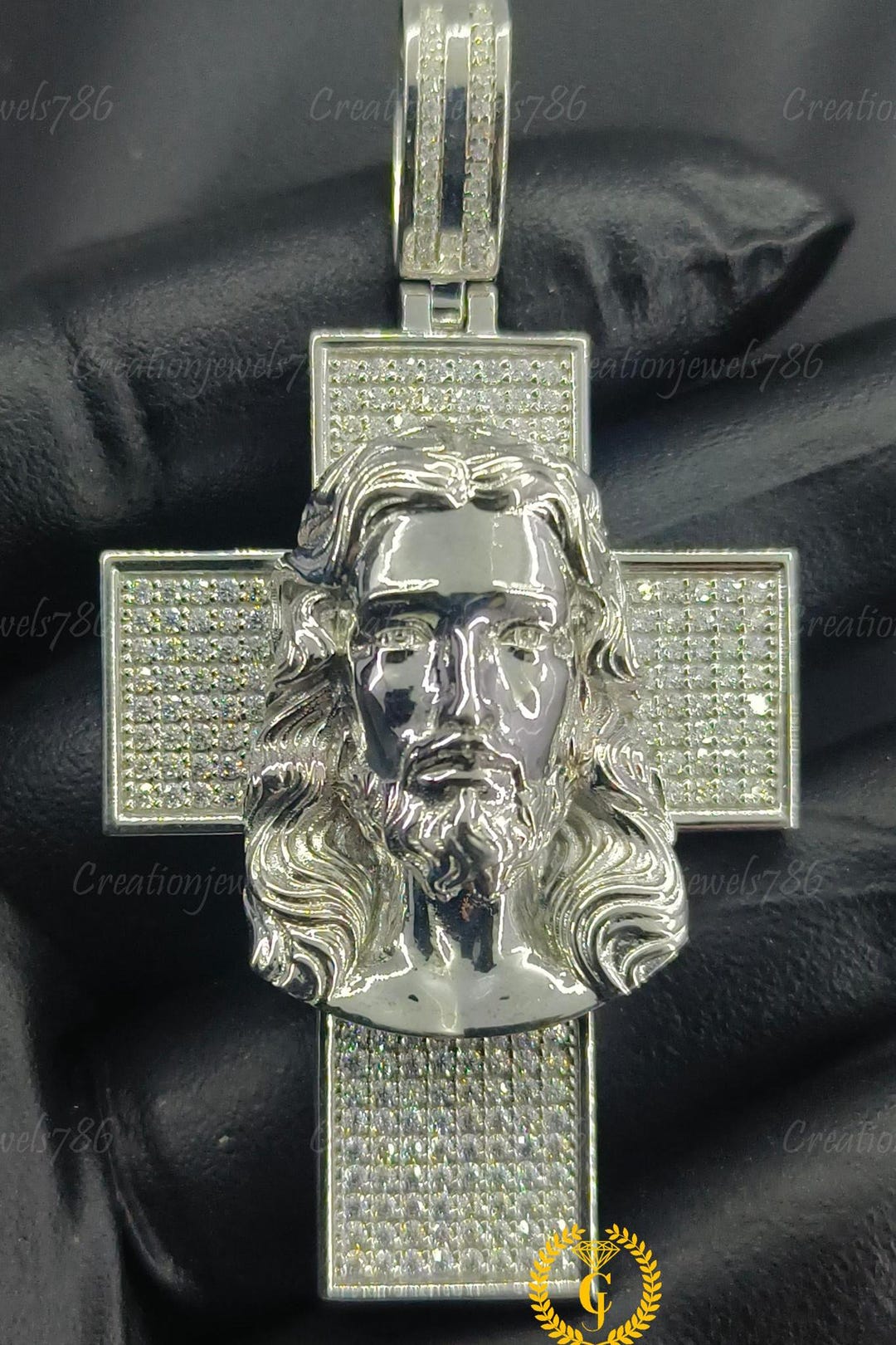 Moissanite Tested Passer Jesus Head Cross Shape Pendant, 925 Sterling ...