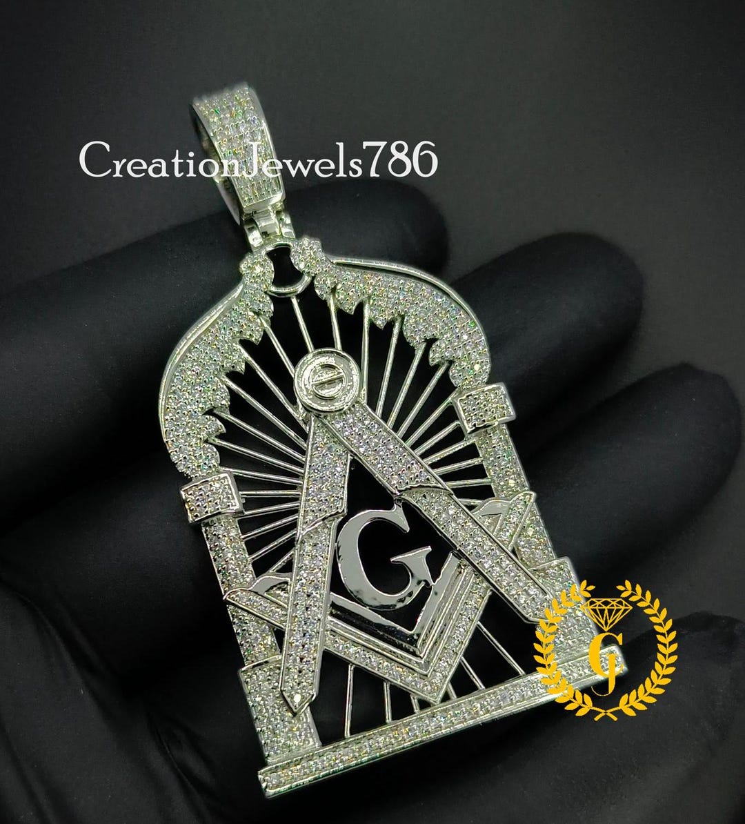 Round Cut Moissanite Masonic Freemason G Compass Frame, Compass and G ...