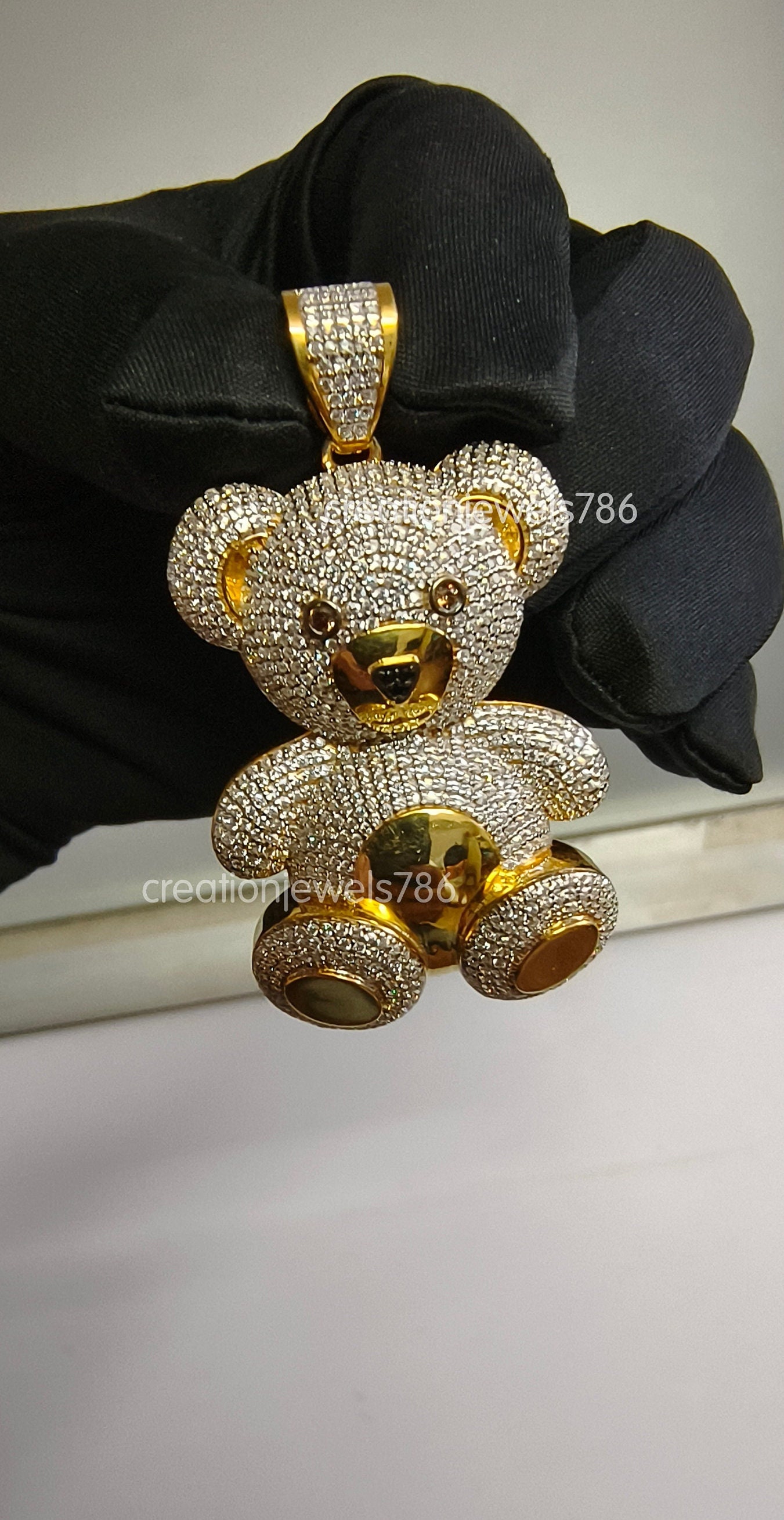 14k Yellow Gold Plated Teddy Bear Pendant, Test Passer Moissanite ...