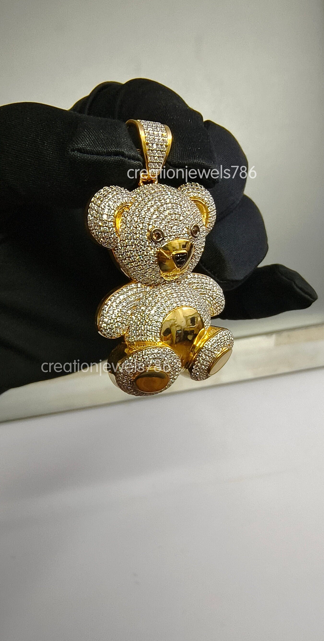 14k Yellow Gold Plated Teddy Bear Pendant, Test Passer Moissanite ...