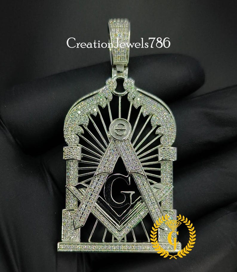 Round Cut Moissanite Masonic Freemason G Compass Frame, Compass and G ...