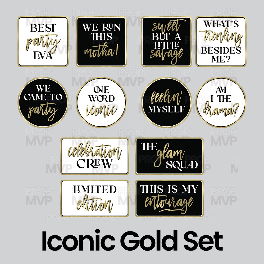 Iconic Gold Anytime Photo Booth Prop Set - 5mm PVC Plastic - Etsy
