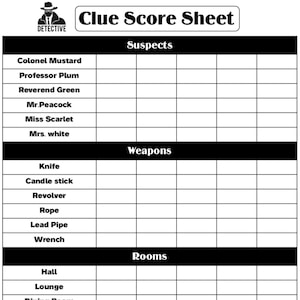 Clue Score Sheet Editable - Etsy