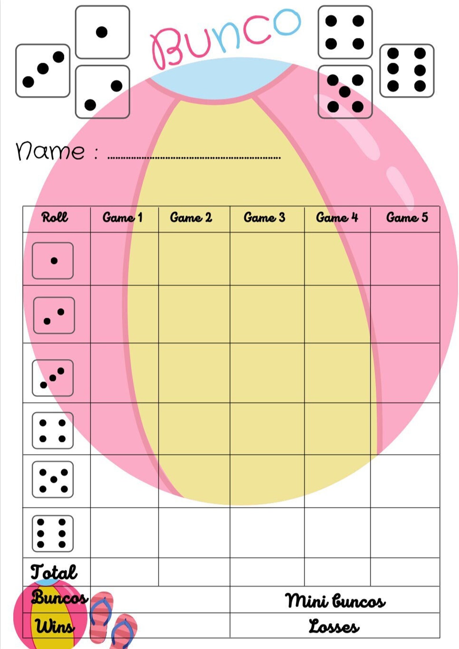 Summer Bunco Score Card - Bunco Scoresheet - Bunco Score Pads ...