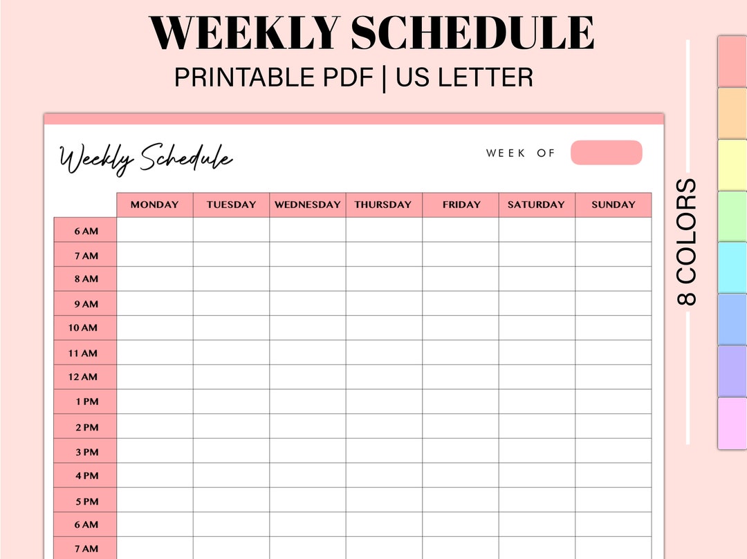 Hourly Weekly Schedule Landscape | Weekly Planner Printable | Weekly ...