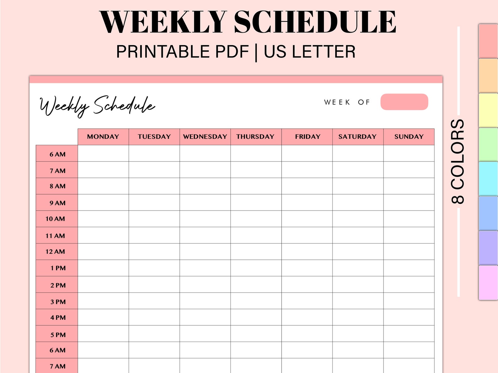 Hourly Weekly Schedule Landscape | Weekly Planner Printable | Weekly ...