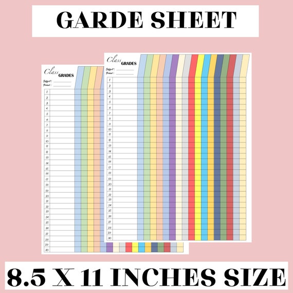 Colorful Grade Sheet Grade Book Grade Tracker Teacher - Etsy