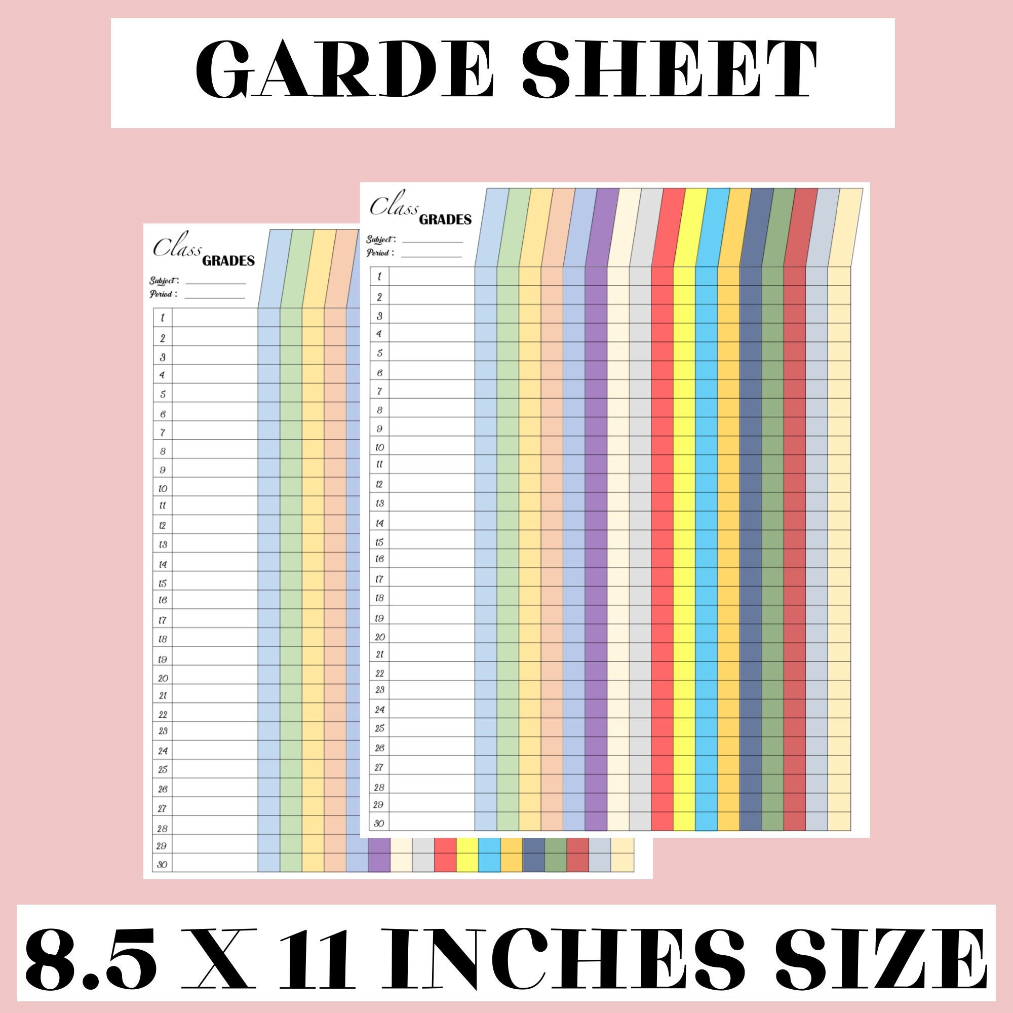 Colorful Grade Sheet, Grade Book, Grade Tracker, Teacher Gradebook, ( 5 ...