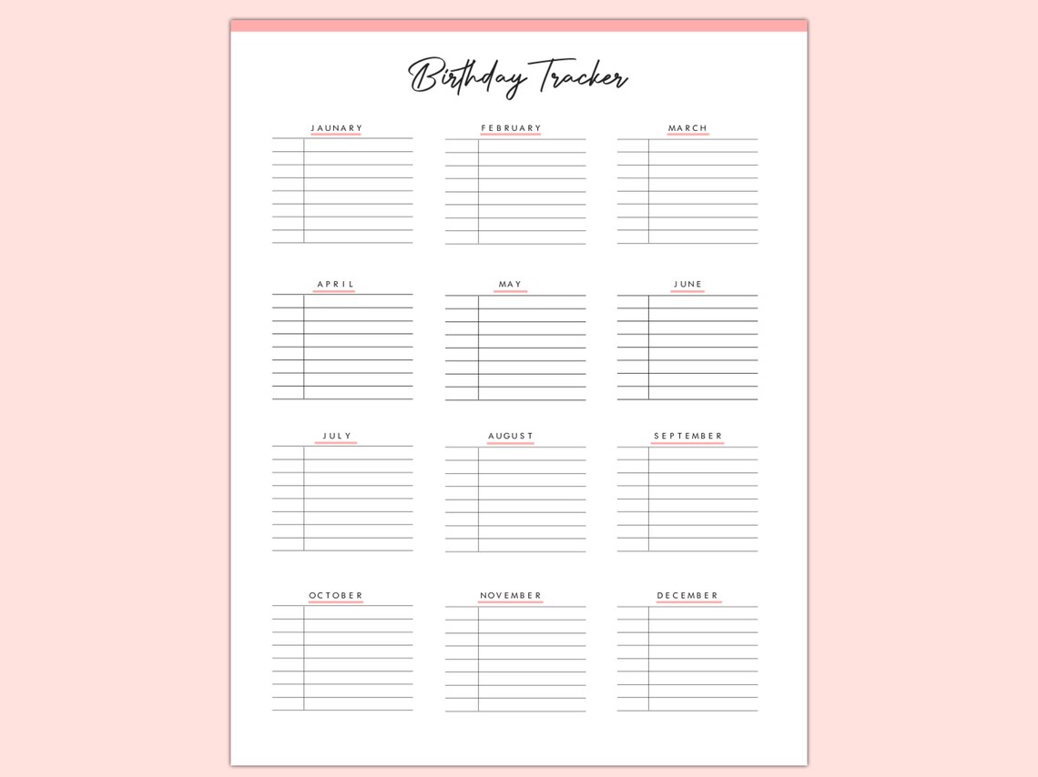 Birthday Tracker Printable | Birthday Planner | Birthday Calendar ...