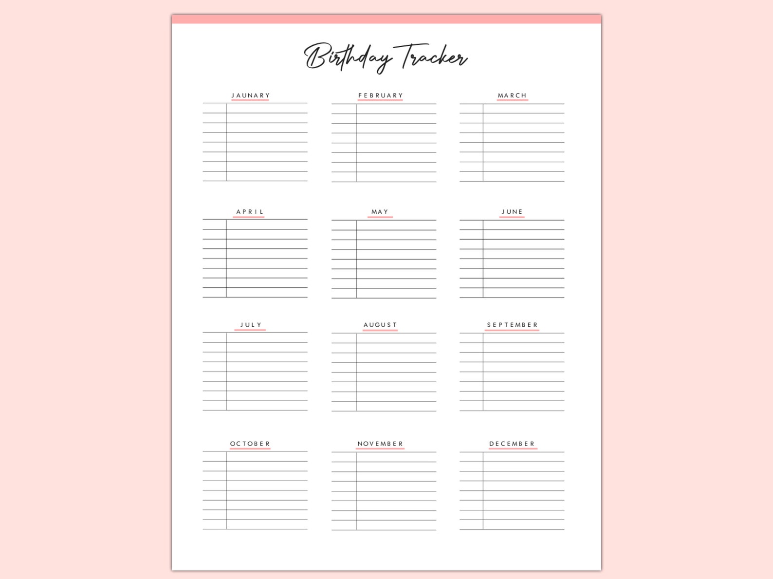 Birthday Tracker Printable | Birthday Planner | Birthday Calendar ...