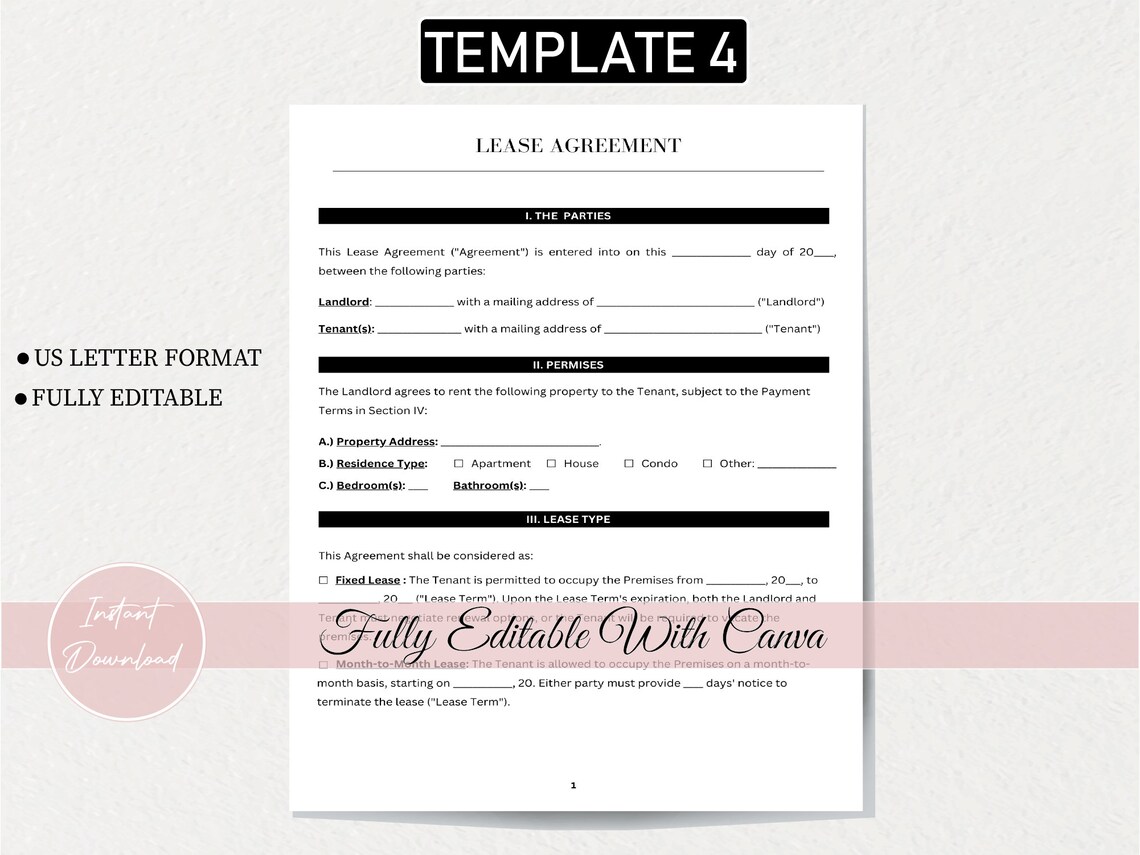 Editable Lease Agreement Template: Landlord-tenant Contract (digital ...