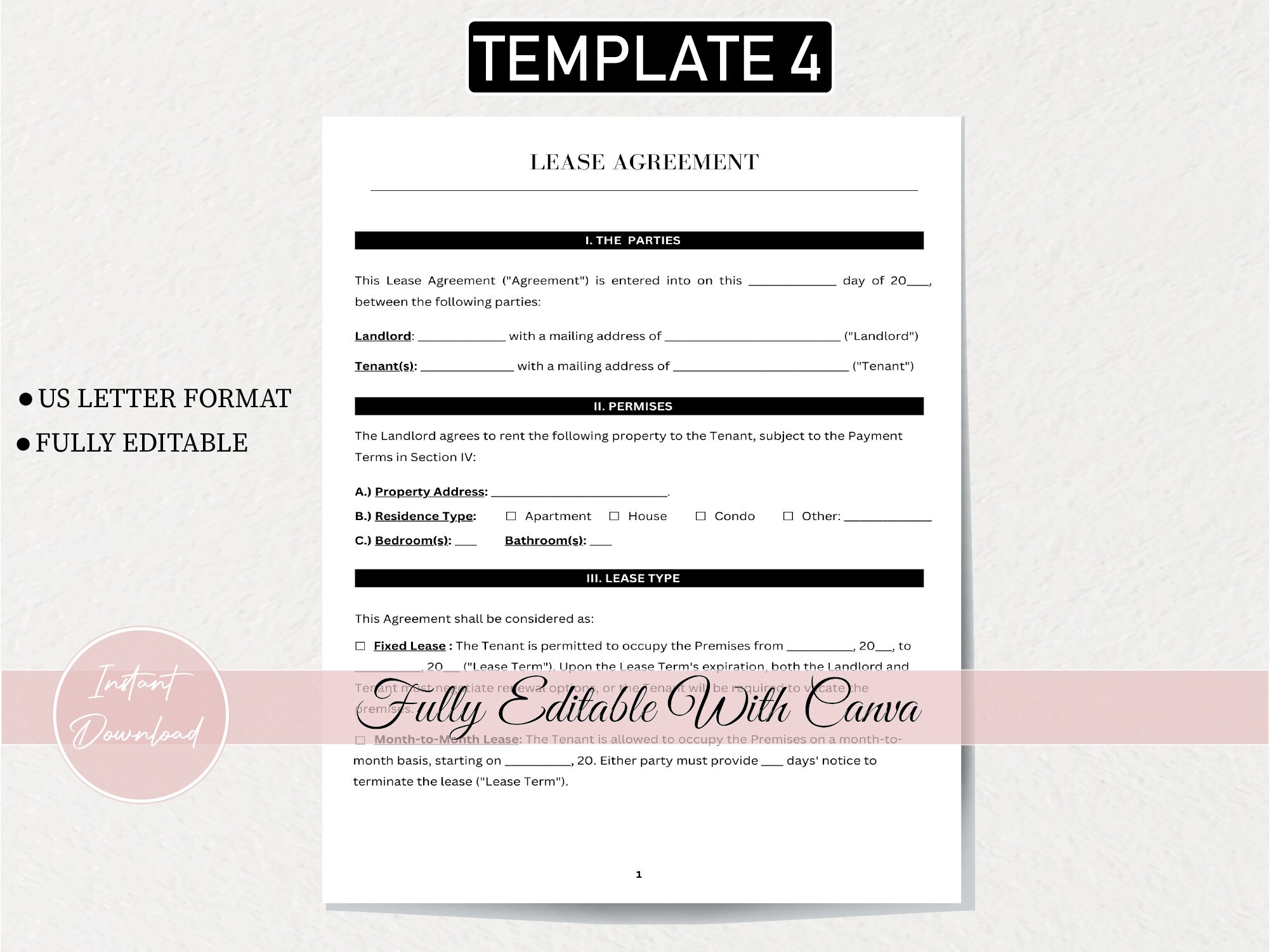 Editable Lease Agreement Template: Landlord-tenant Contract (digital ...
