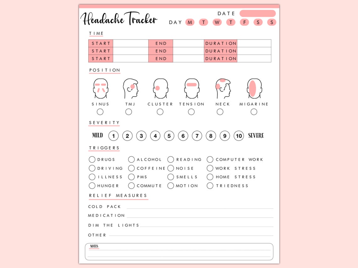 Migraine Tracker | Headache Tracker | Printable Headache Log | Migraine ...