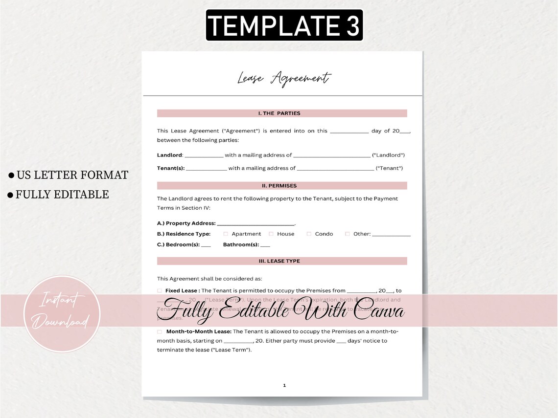 Editable Lease Agreement Template: Landlord-tenant Contract (digital ...