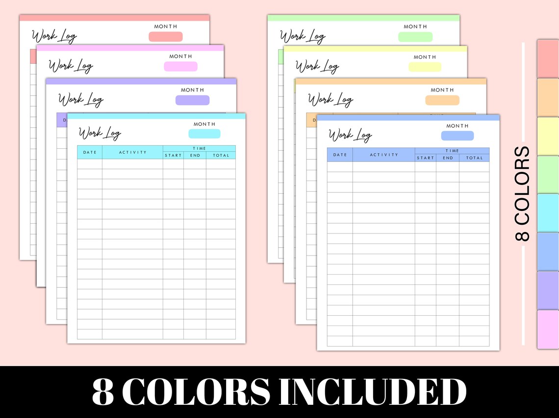 Work Log Printable - Working Hours Log - Time Spent Tracker - Working ...