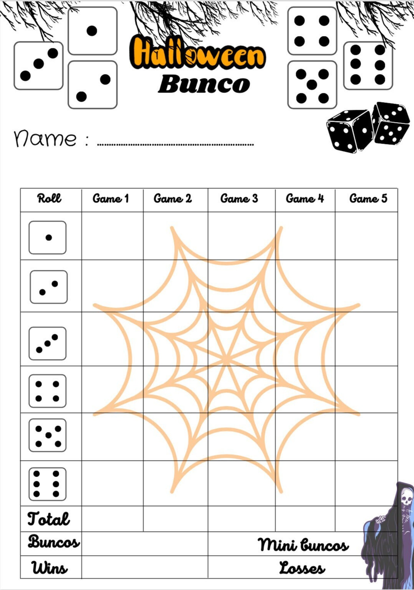 Halloween Bunco Score Card - Bunco Scoresheet - Bunco Score Pads ...