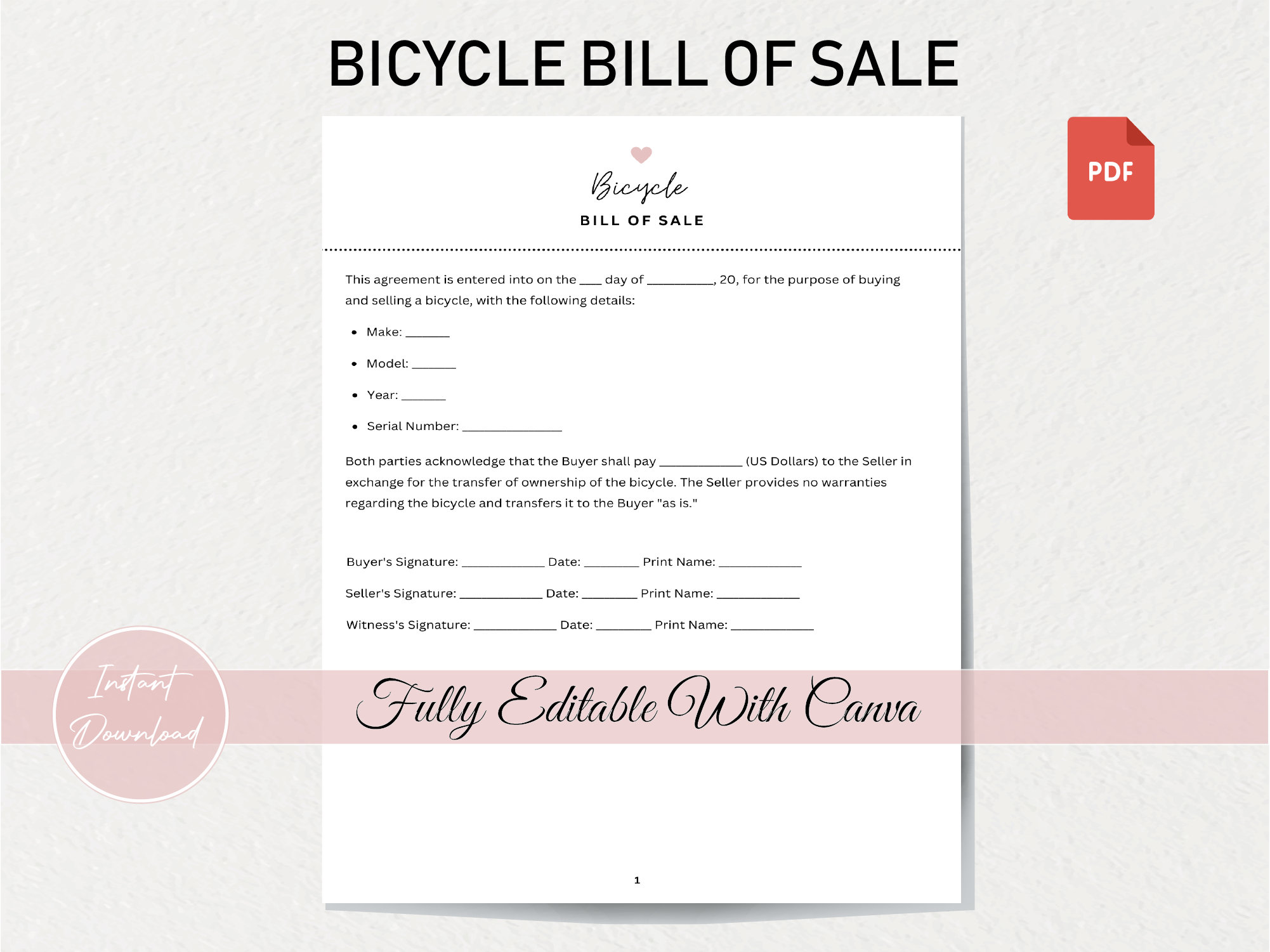 Bicycle Bill of Sale Template | Bike Purchase Form | Cycling ...