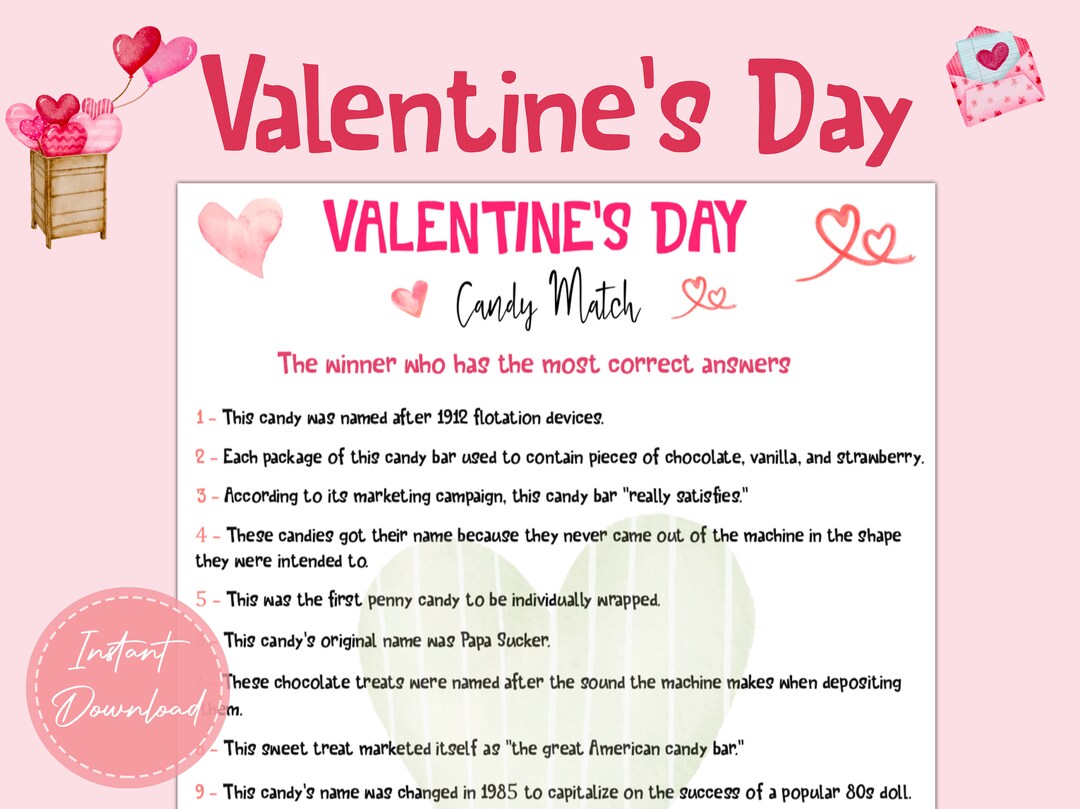 Valentine's Day Candy Match Game Fun Valentine's Day Games Galentine's ...