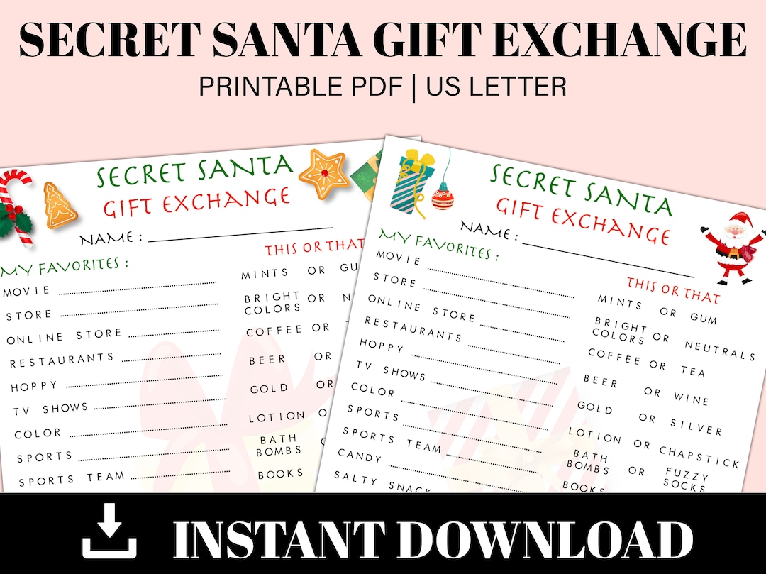Printable Secret Santa Gift Exchange | Christmas Secret Santa ...