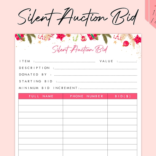 Auction Bid Sheet Template - Etsy