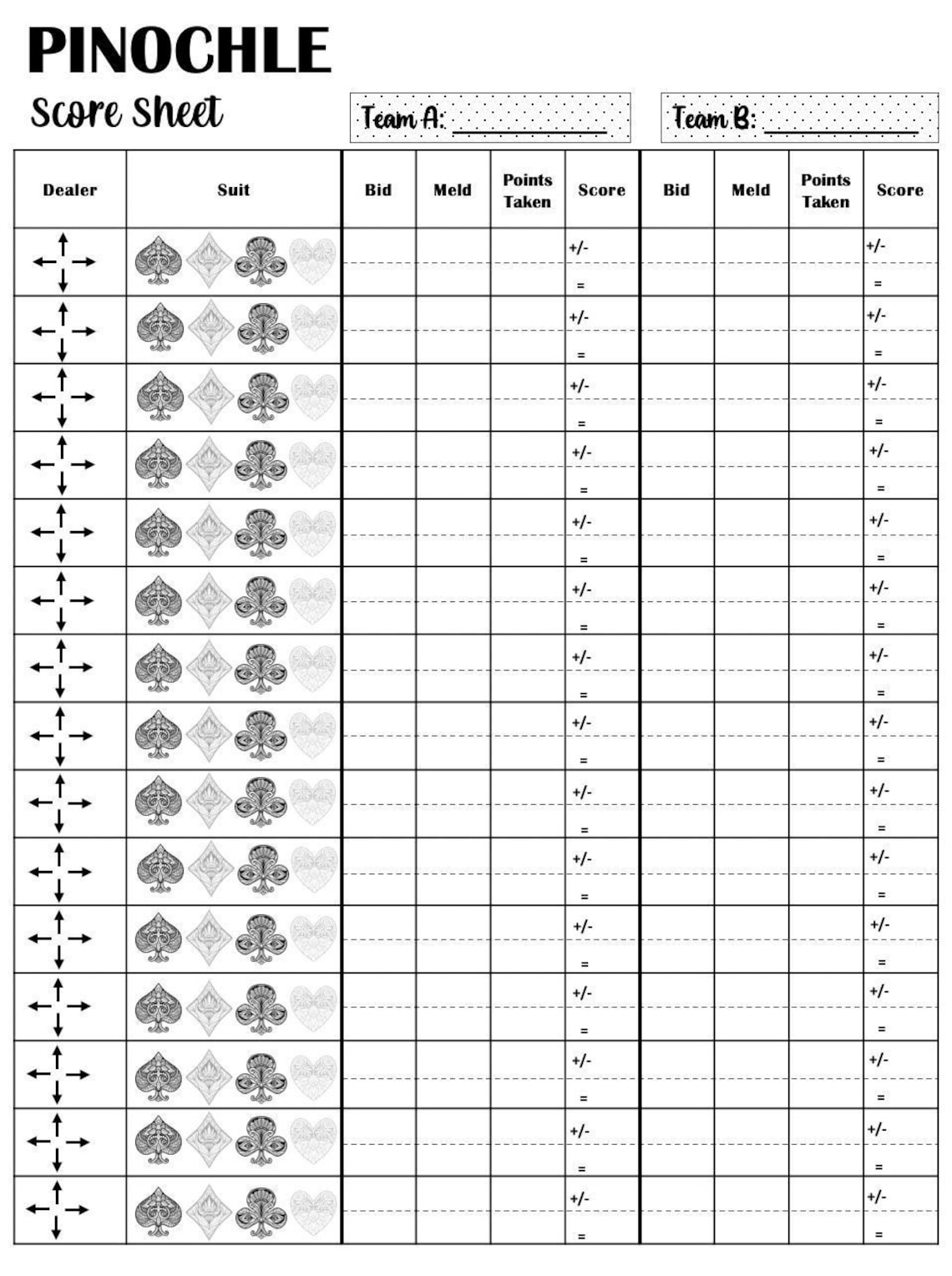 Pinochle Score Card - Pinochle Scoresheet - Pinochle Score Pads ...