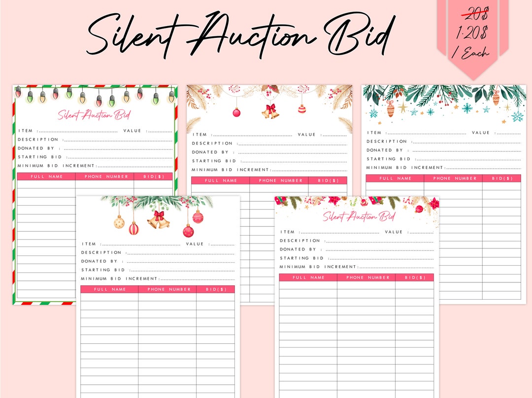 Editable Christmas Silent Auction Bid Sheet | Fundraiser Event ...
