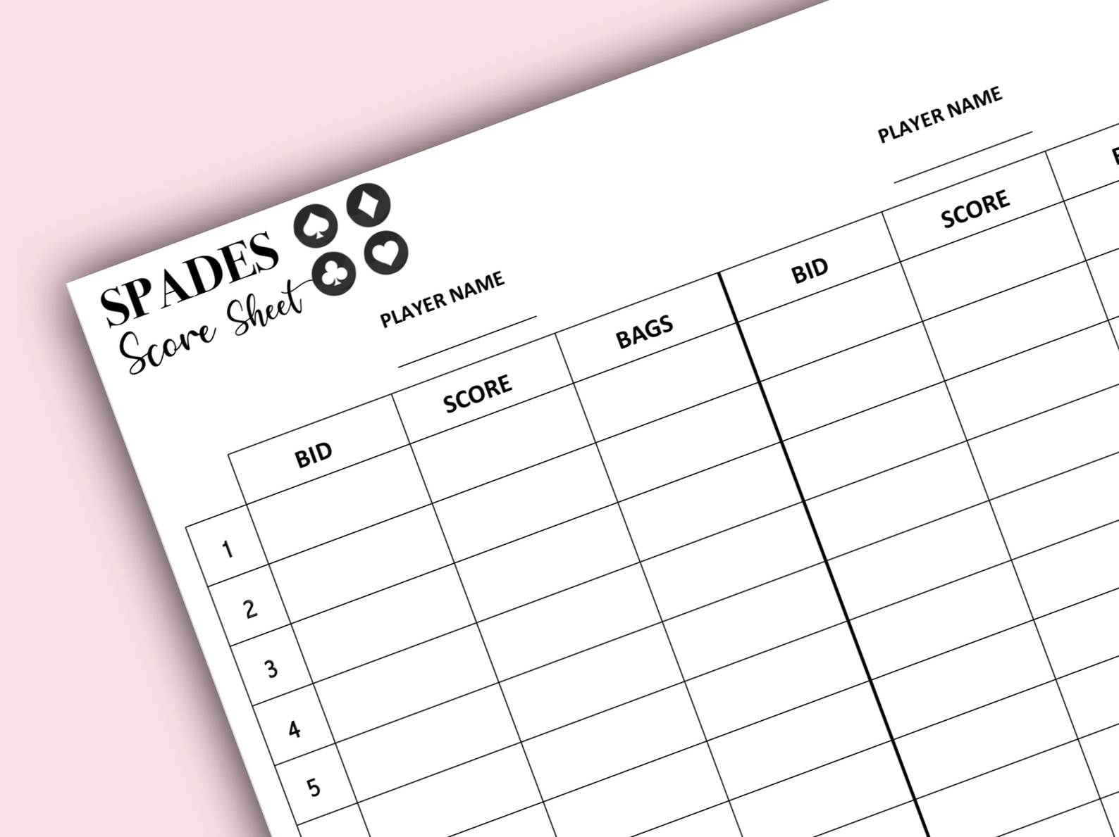 Spades Score Card Printable (PDF Download) - Etsy