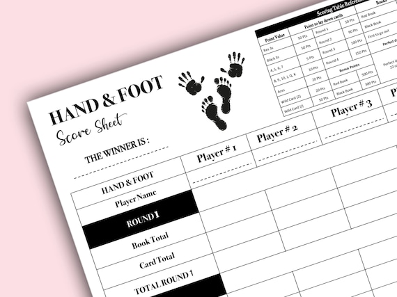 Hand and Foot Score Card Hand and Foot Scoresheet Hand and - Etsy