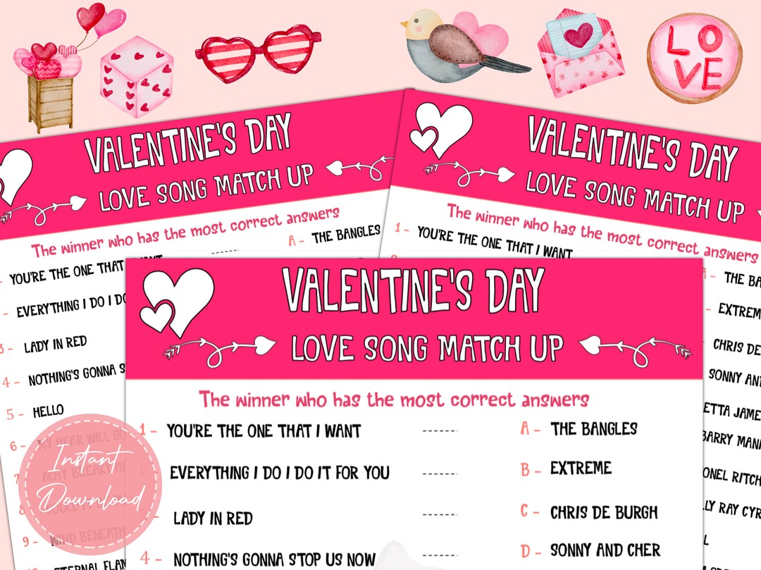 Valentine's Day Love Song Match UP Game | Fun Valentine's Day Games ...