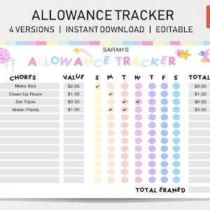Editable Kid's Allowance Tracker: Fun & Interactive Digital Tool for ...