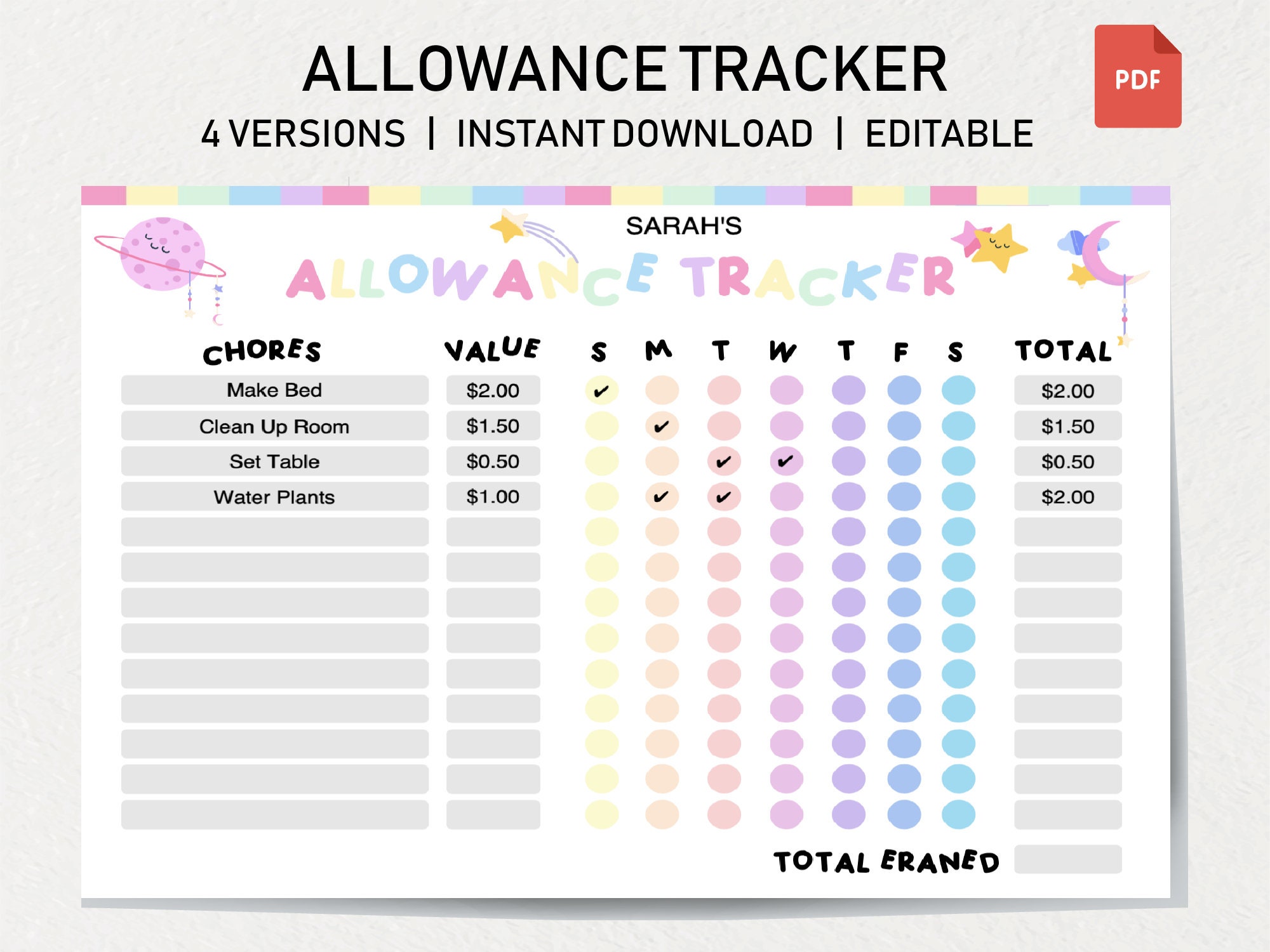 Editable Kid's Allowance Tracker: Fun & Interactive Digital Tool for ...