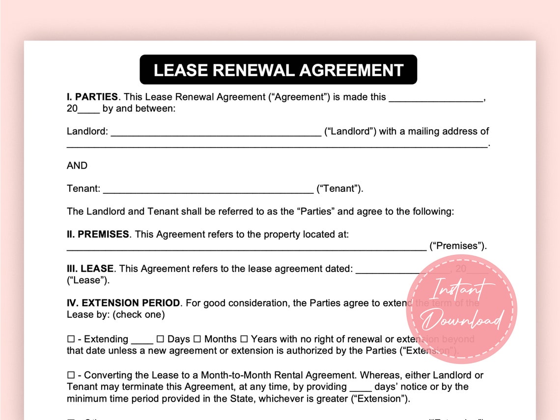 Lease Renewal Agreement | Lease Extension Contract | Editable Microsoft ...