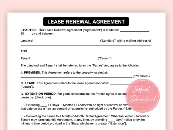 Lease Renewal Agreement Lease Extension Contract Editable - Etsy