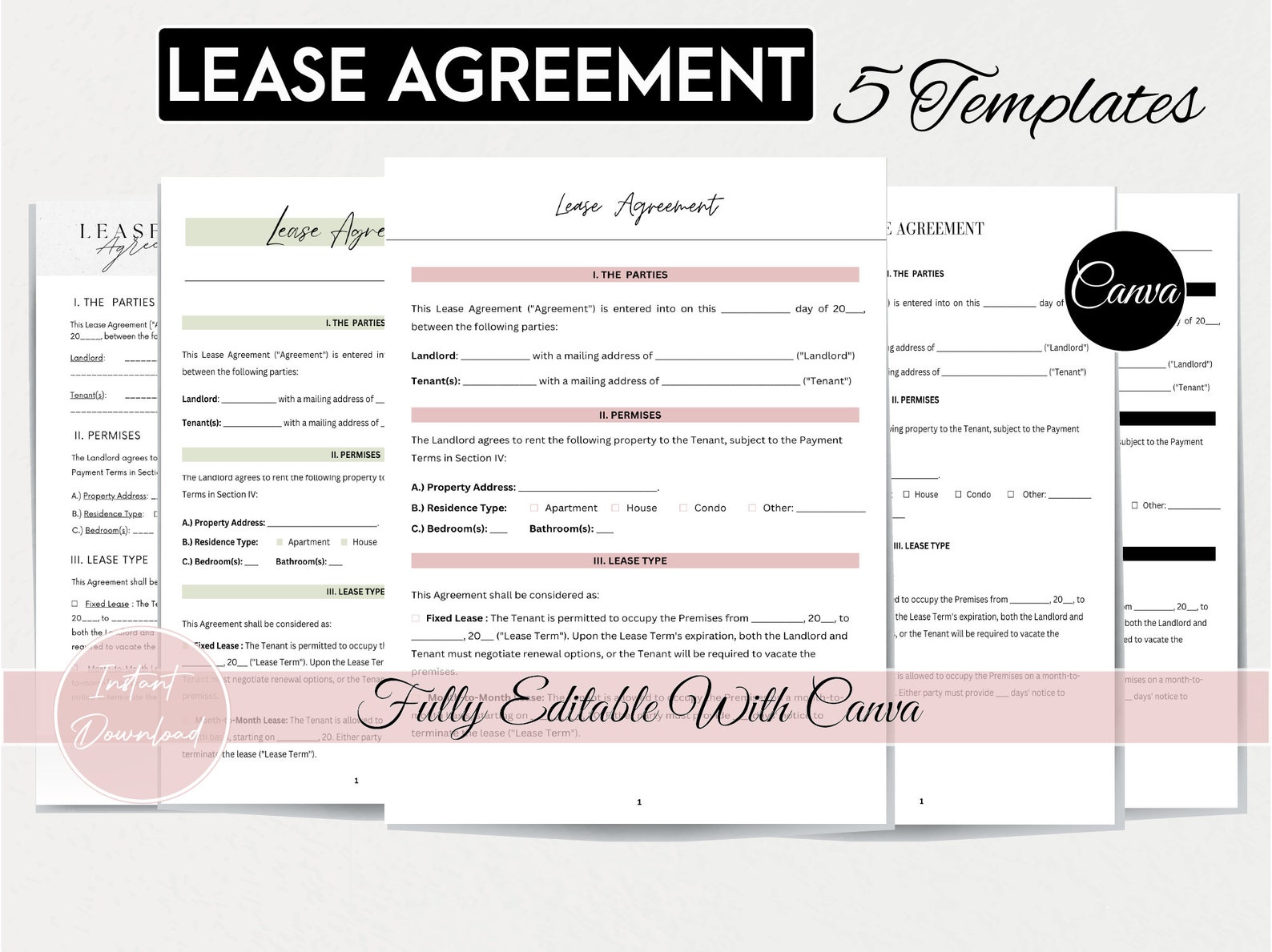 Editable Lease Agreement Template: Landlord-tenant Contract (digital ...