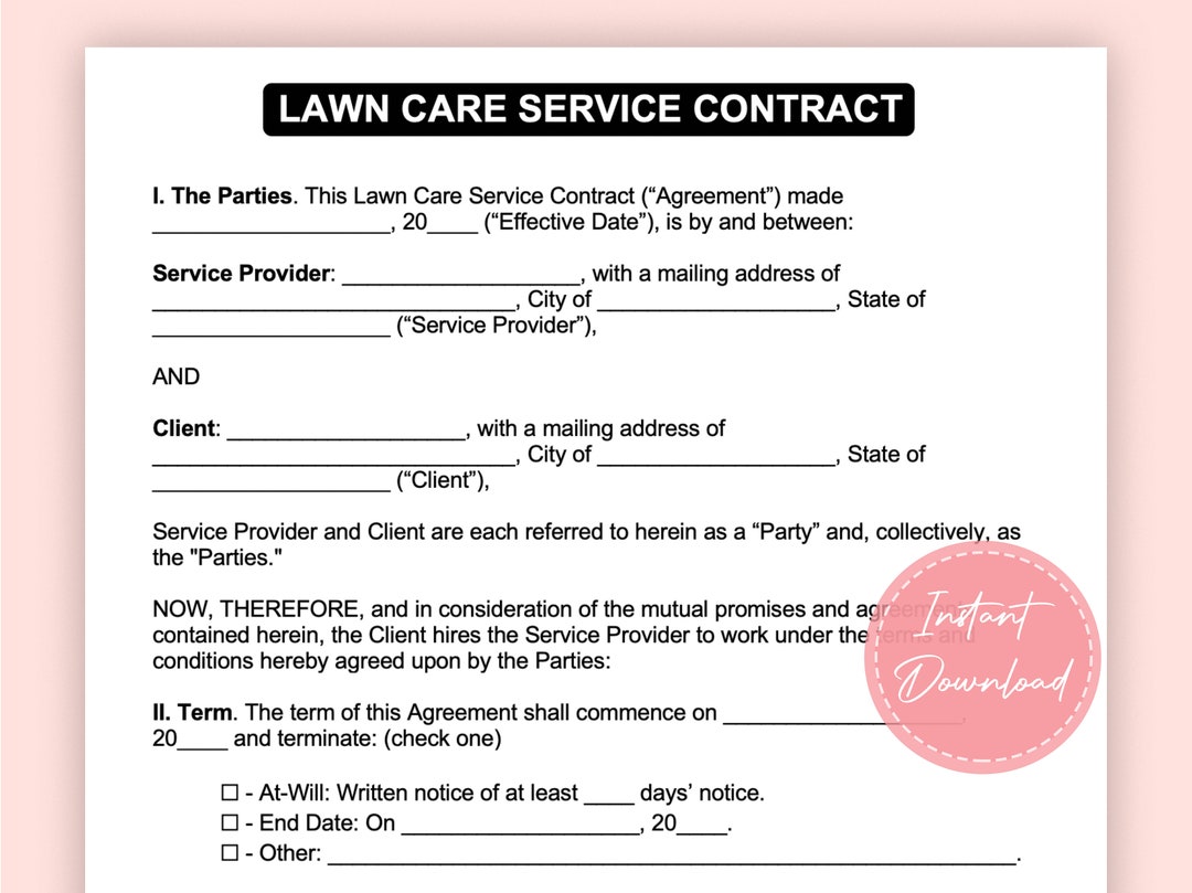 Lawn Care Service Contract | Garden Care Agreement | Editable Microsoft ...
