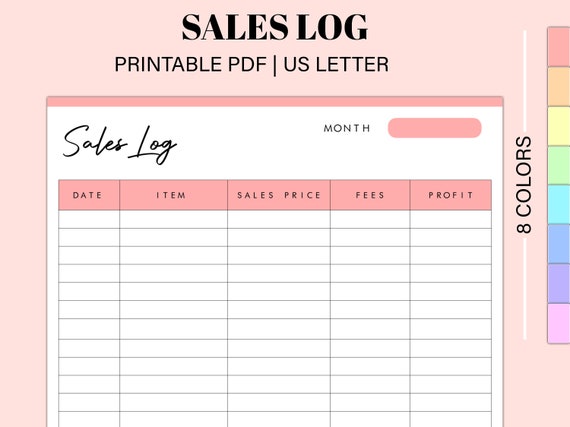 Sales Log Printable Orders Log Business Sales Sales Log | Etsy