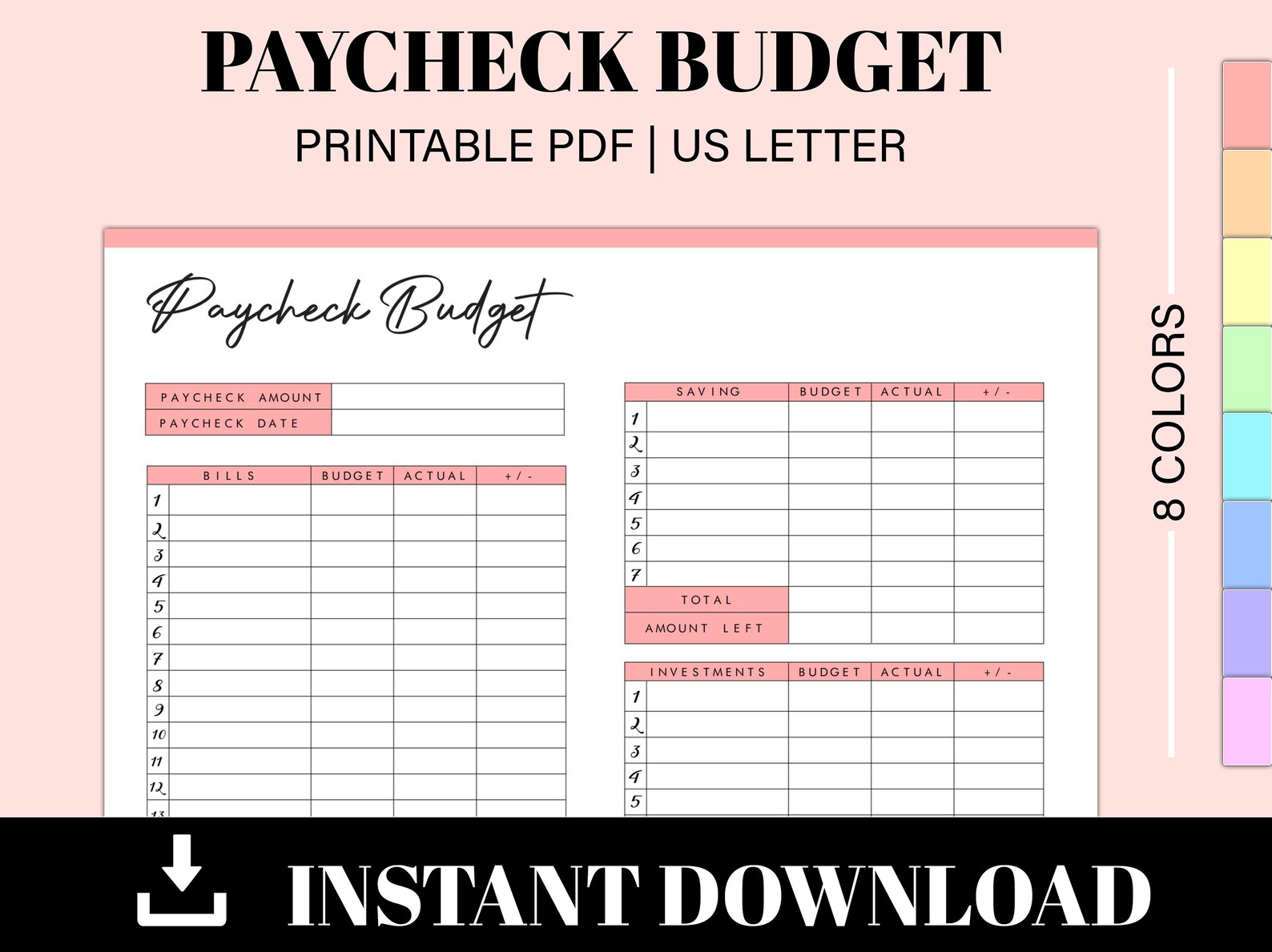 Paycheck Budget Printable | Paycheck Budget Overview | Budget by ...