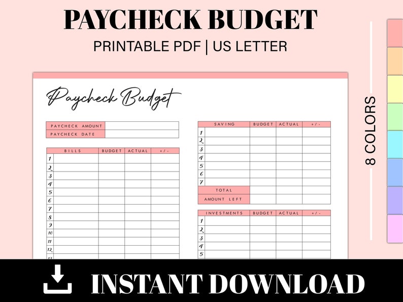 Paycheck Budget Printable | Paycheck Budget Overview | Budget by ...