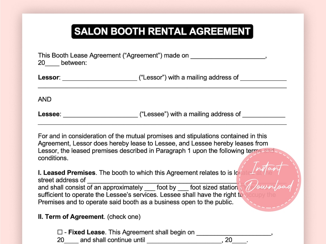 Salon Booth Rental Agreement | Hair Salon Rental Agreement | Barber ...