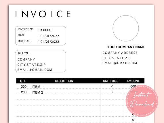Editable Invoice Template Printable Invoice Template | Etsy UK