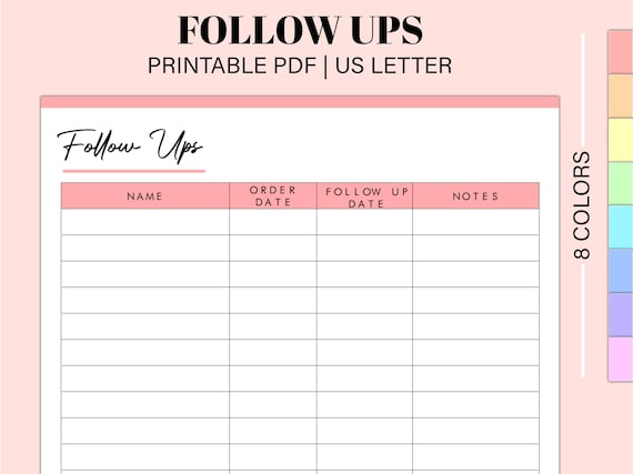 Client Follow up Printable Challenger Follow up Log Client - Etsy