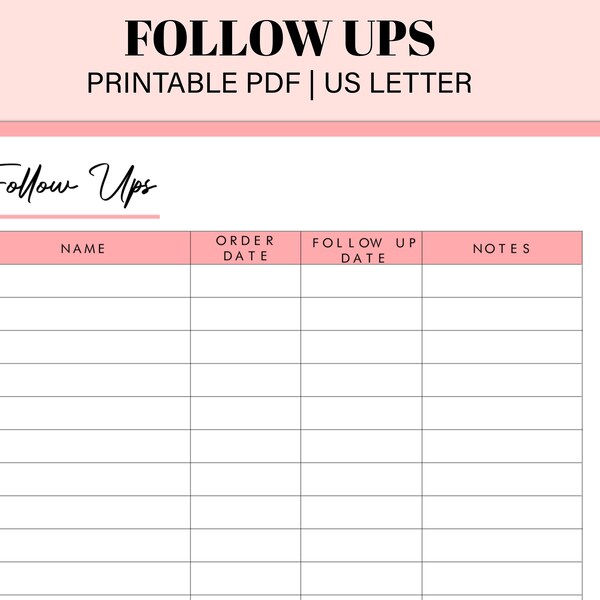Follow up Sheet - Etsy