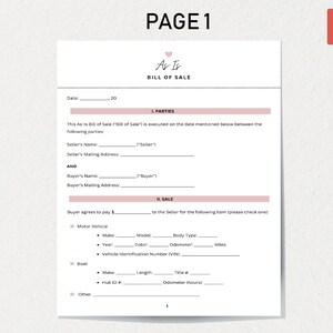 Editable As-is Bill of Sale Template: Legal Document for Vehicle, Boat ...