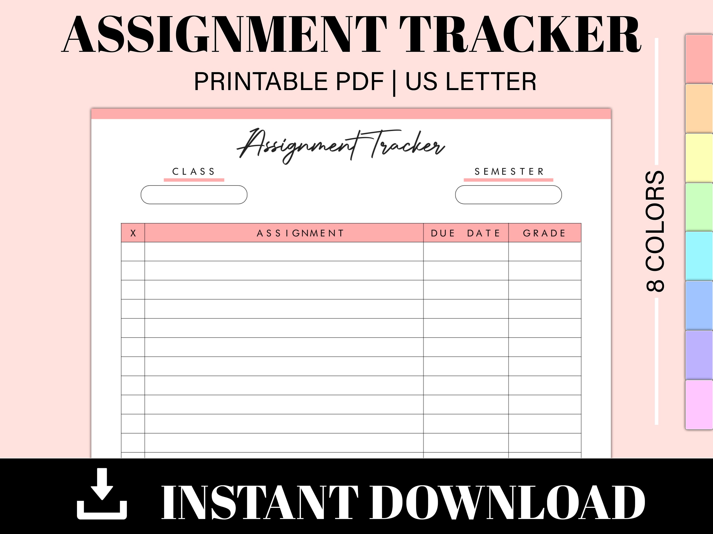 Assignment Tracker Printable - Assignment Log - Homework Planner ...